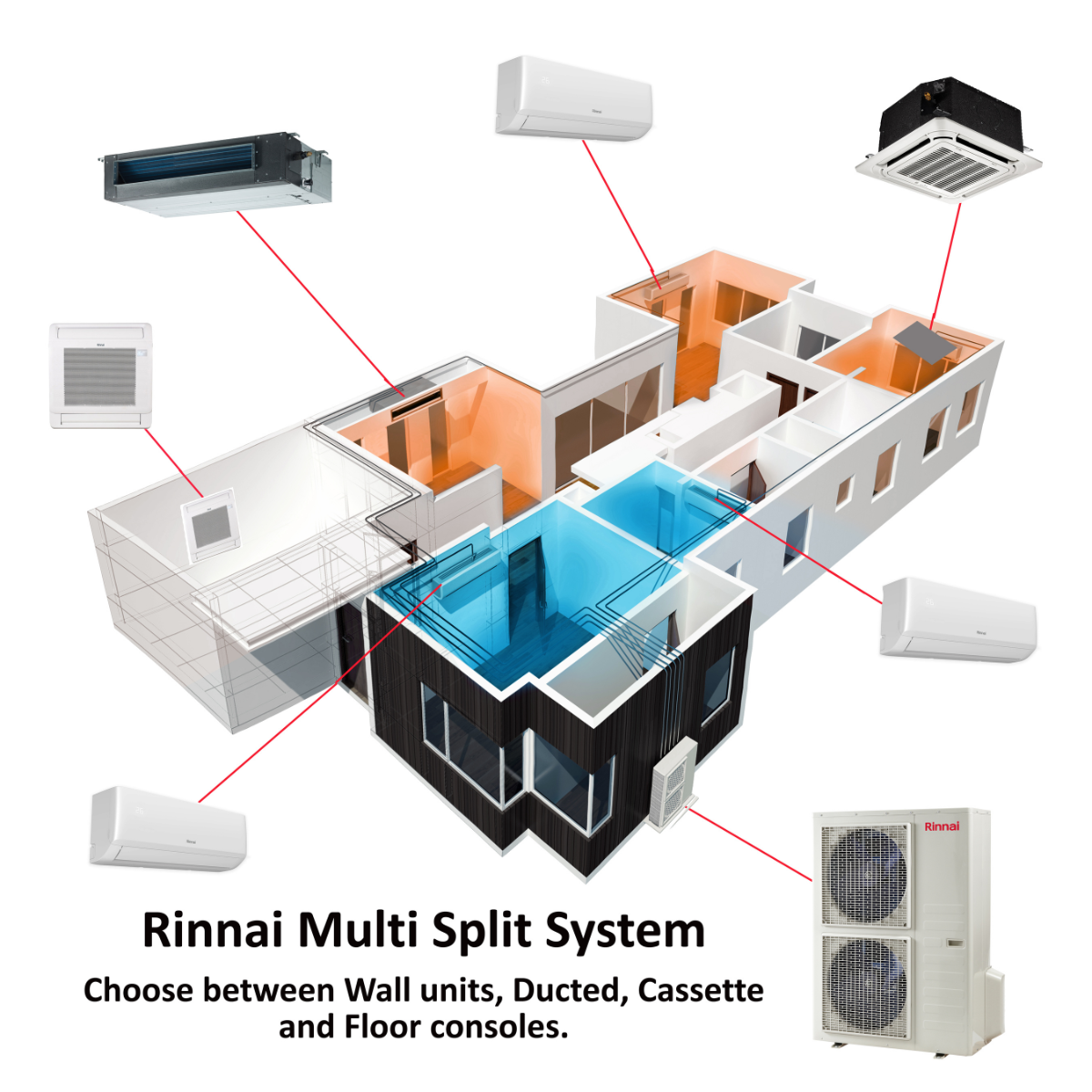 RINNAI Multi Head Split System Air Conditioner | HVAC Direct Australia